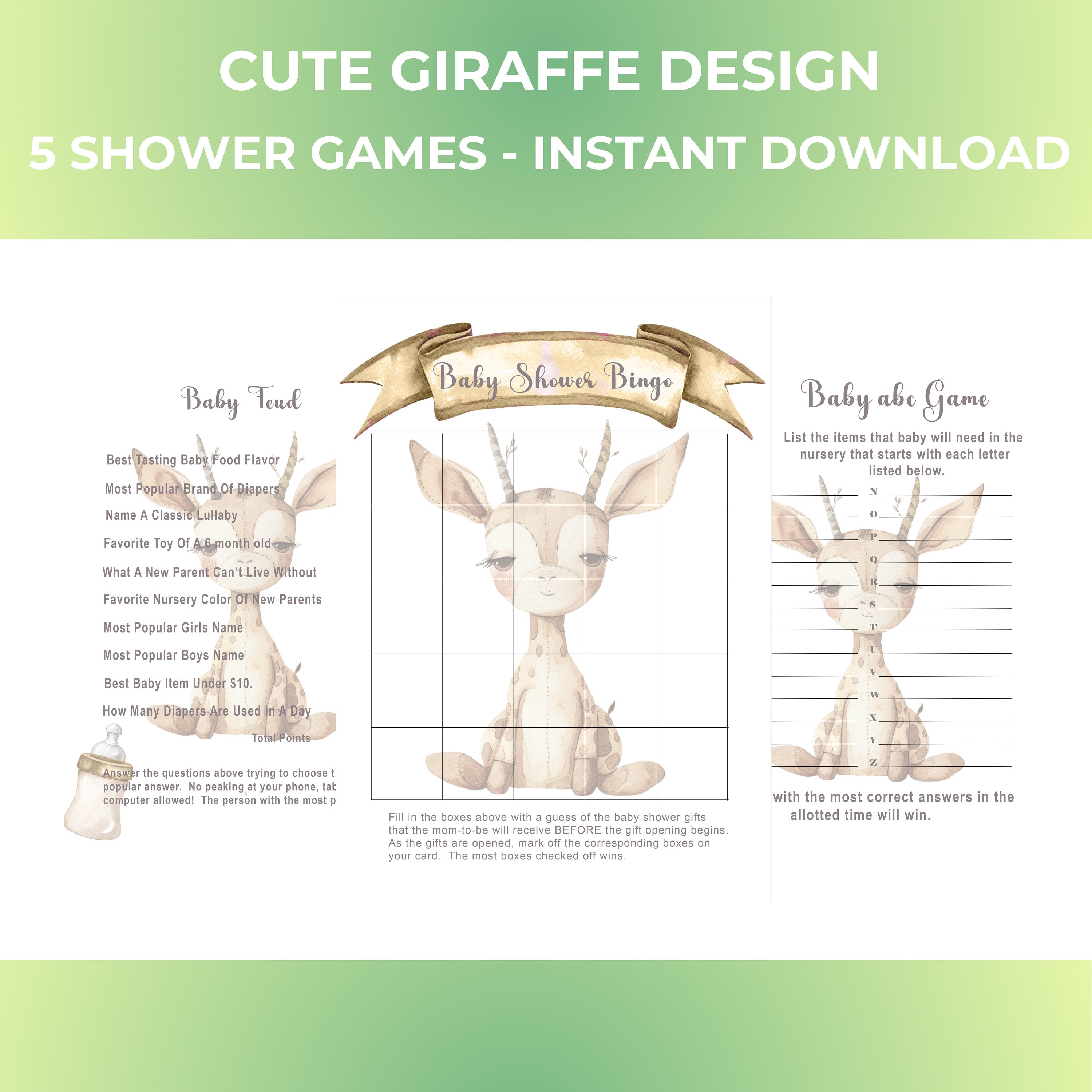 Baby Shower Game Bundle, Baby Shower Game Kit, Printable Baby Shower ...