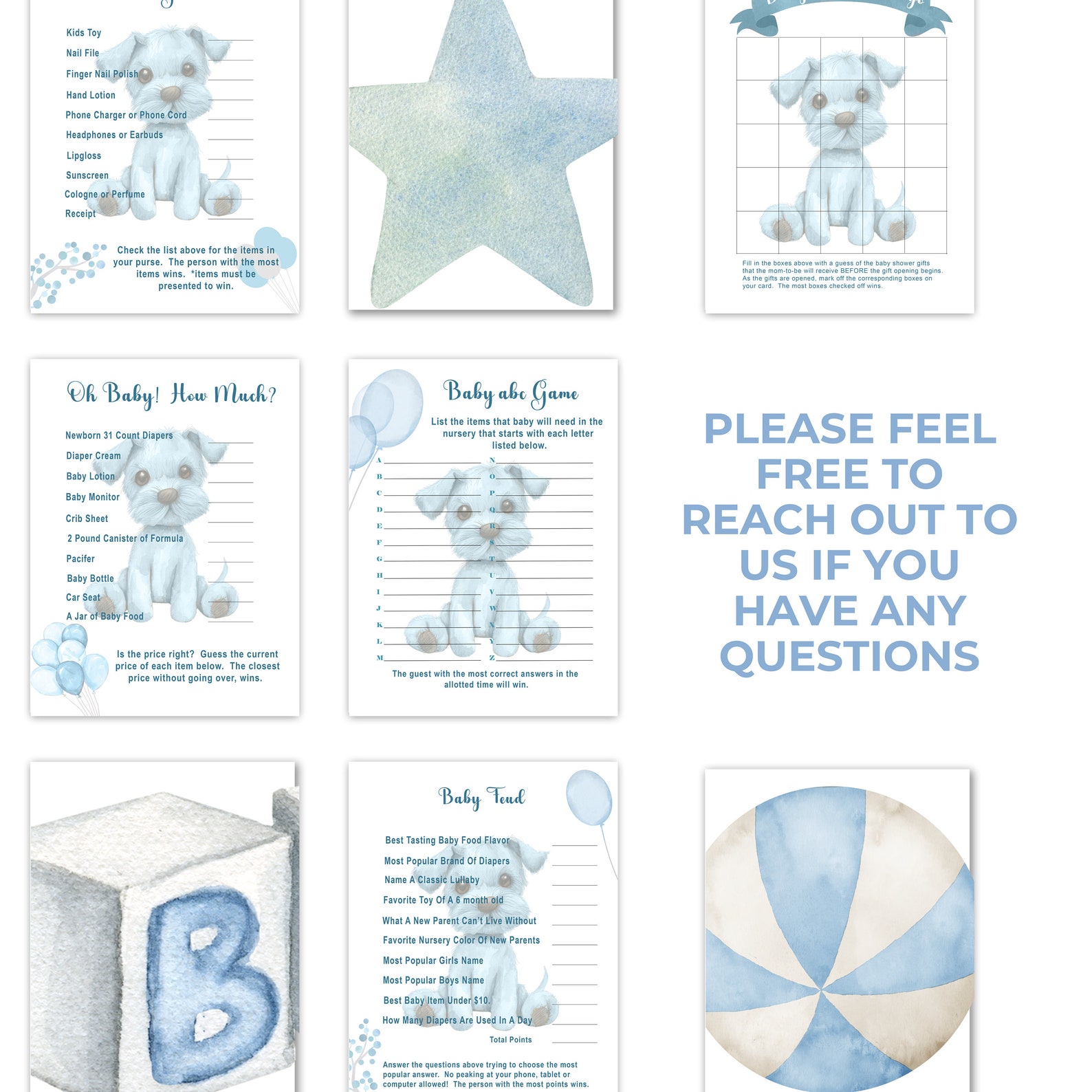 Baby Shower Game Bundle, Baby Boy Shower Game Kit, Printable Baby ...
