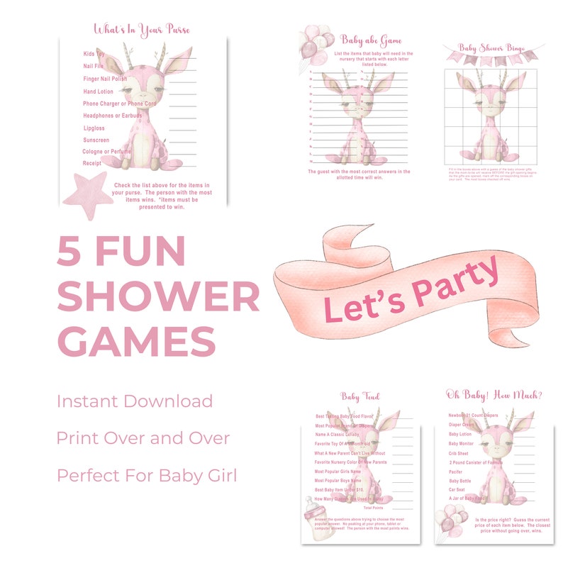 Baby Shower Game Bundle, Baby Girl Shower Game Kit, Printable Baby ...