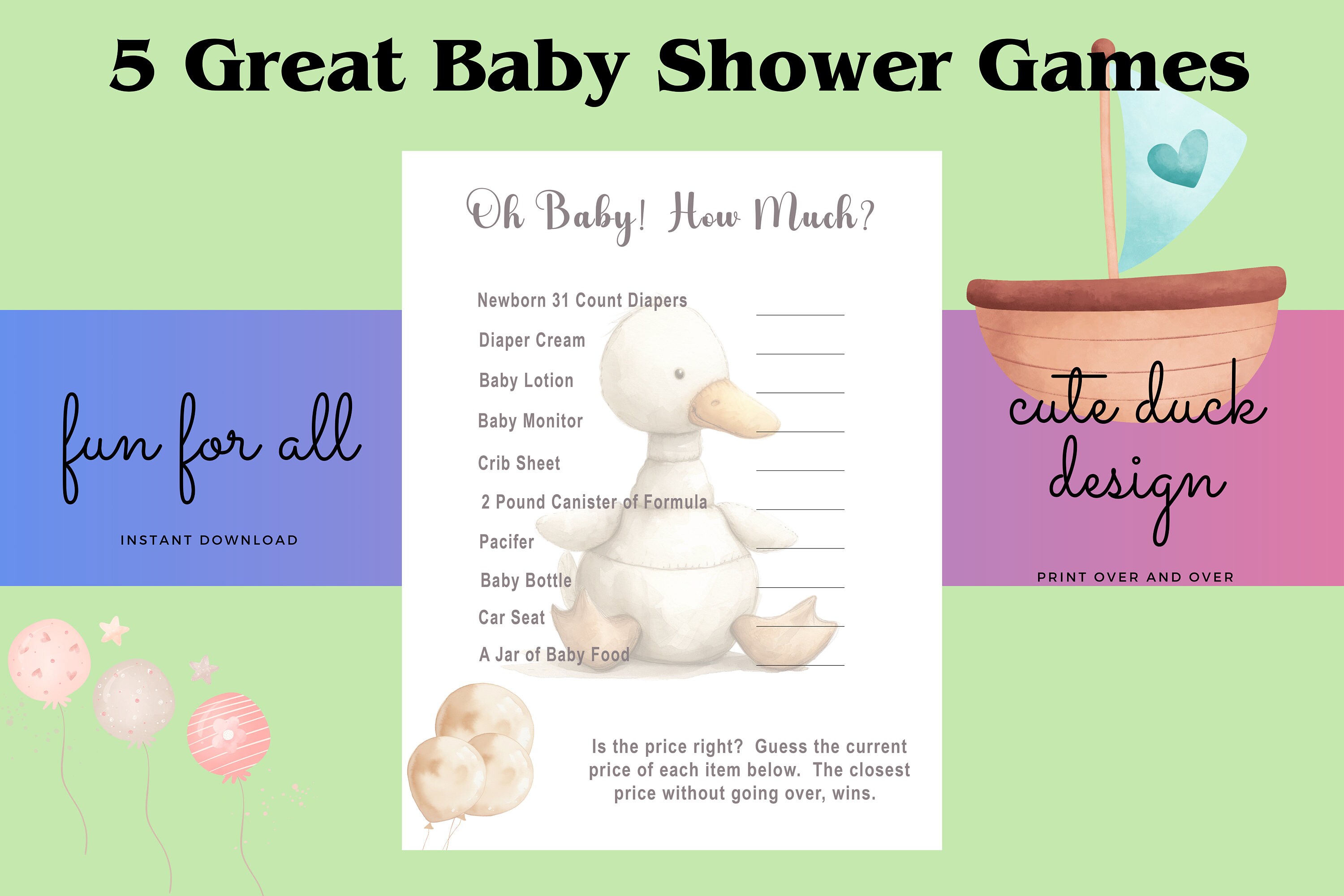 Baby Shower Game Bundle, Baby Shower Game Kit, Printable Baby Shower ...