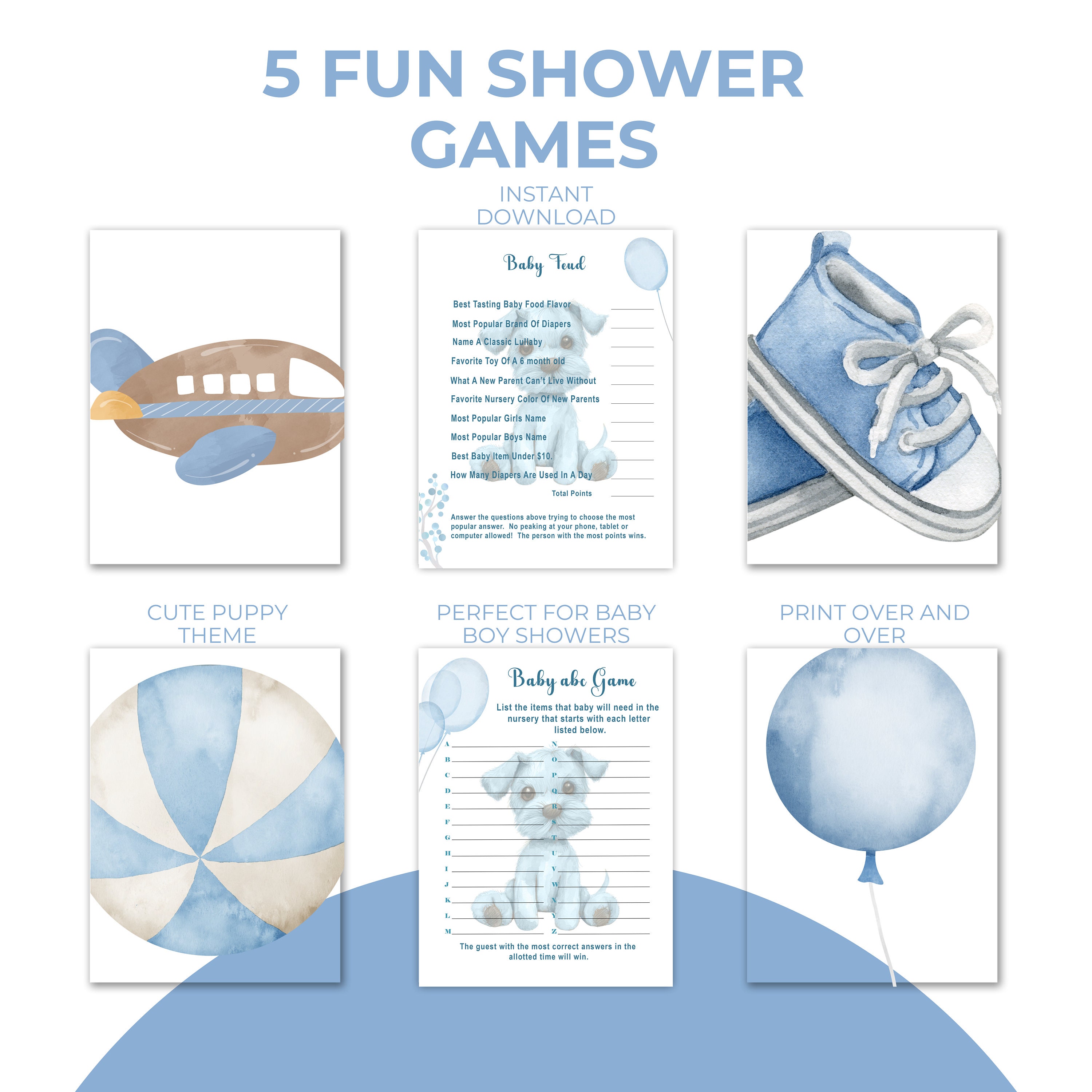 Baby Shower Game Bundle, Baby Boy Shower Game Kit, Printable Baby ...