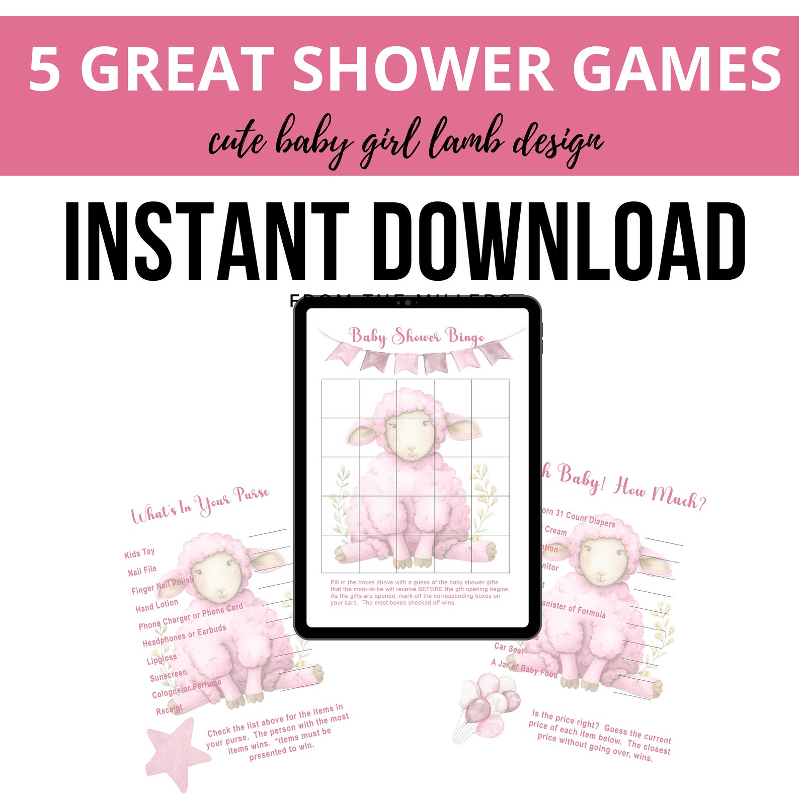 Baby Shower Game Bundle, Baby Girl Shower Game Kit, Printable Baby ...