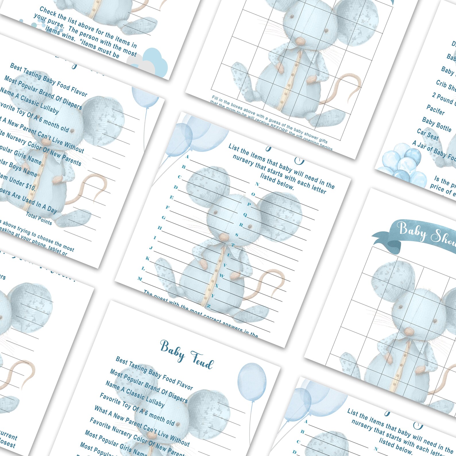 Baby Shower Game Bundle, Baby Boy Shower Game Kit, Printable Baby ...