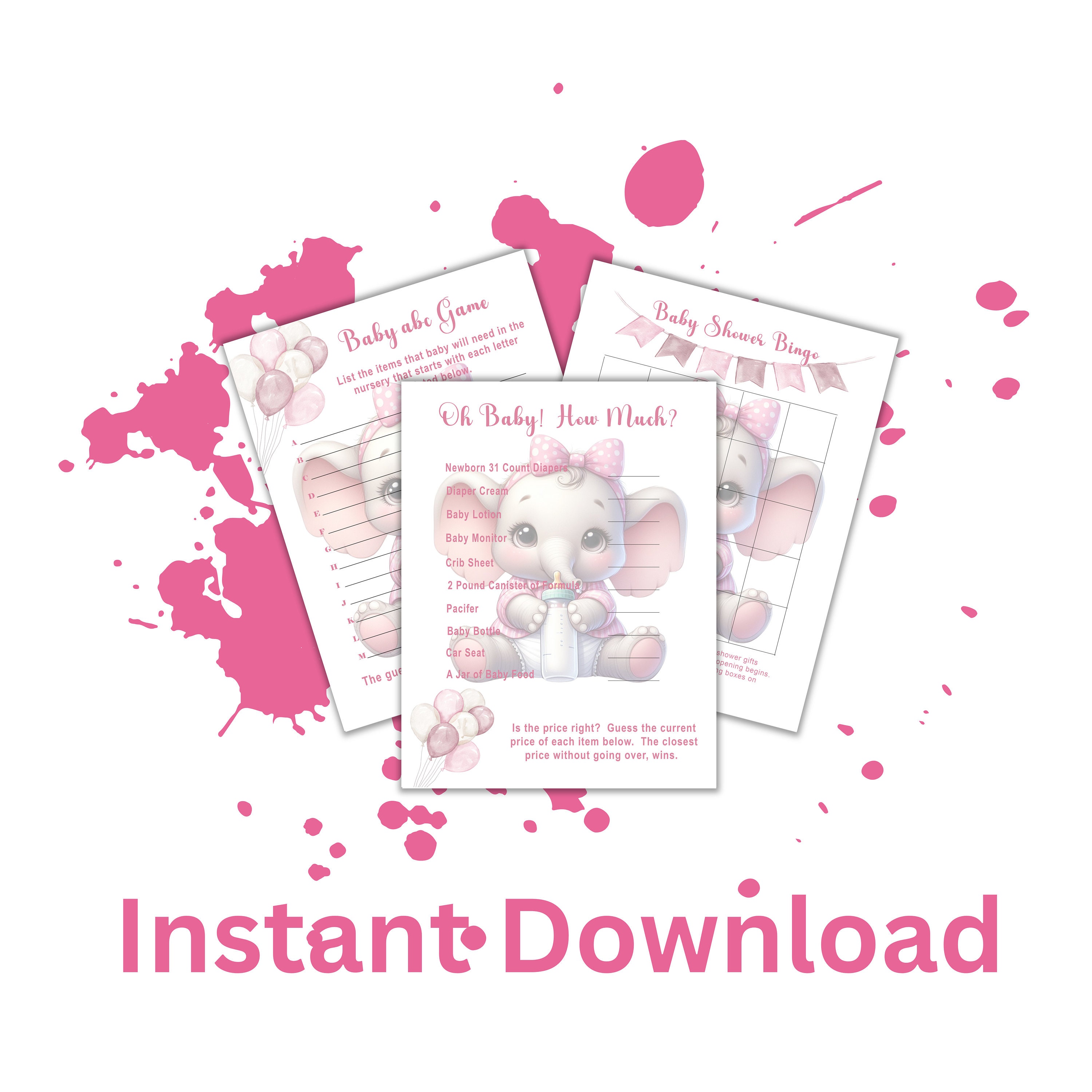 Baby Shower Game Bundle, Baby Girl Shower Game Kit, Printable Baby ...