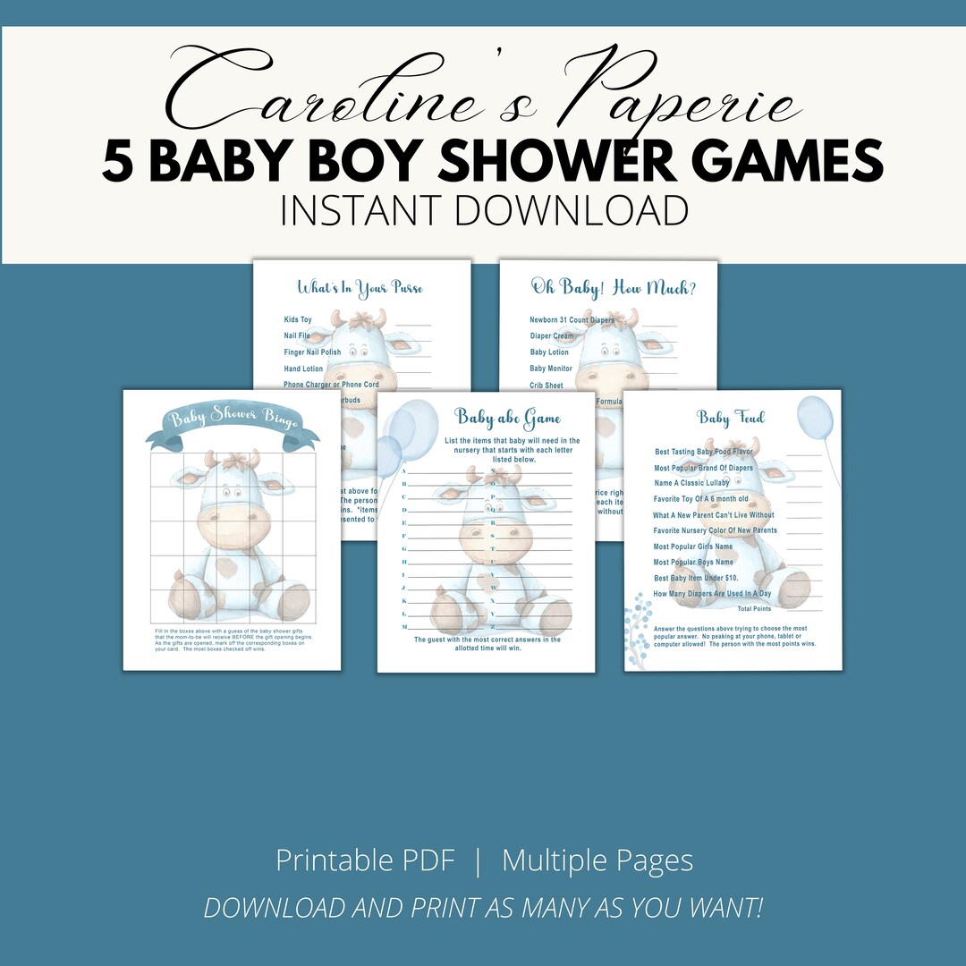 Baby Shower Game Bundle, Baby Boy Shower Game Kit, Printable Baby ...