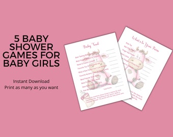Baby Shower Game Bundle, Baby Girl Shower Game Kit, Printable Baby ...