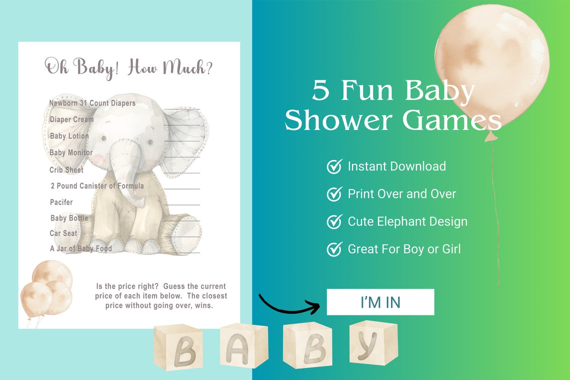 Baby Shower Game Bundle, Baby Shower Game Kit, Printable Baby Shower ...