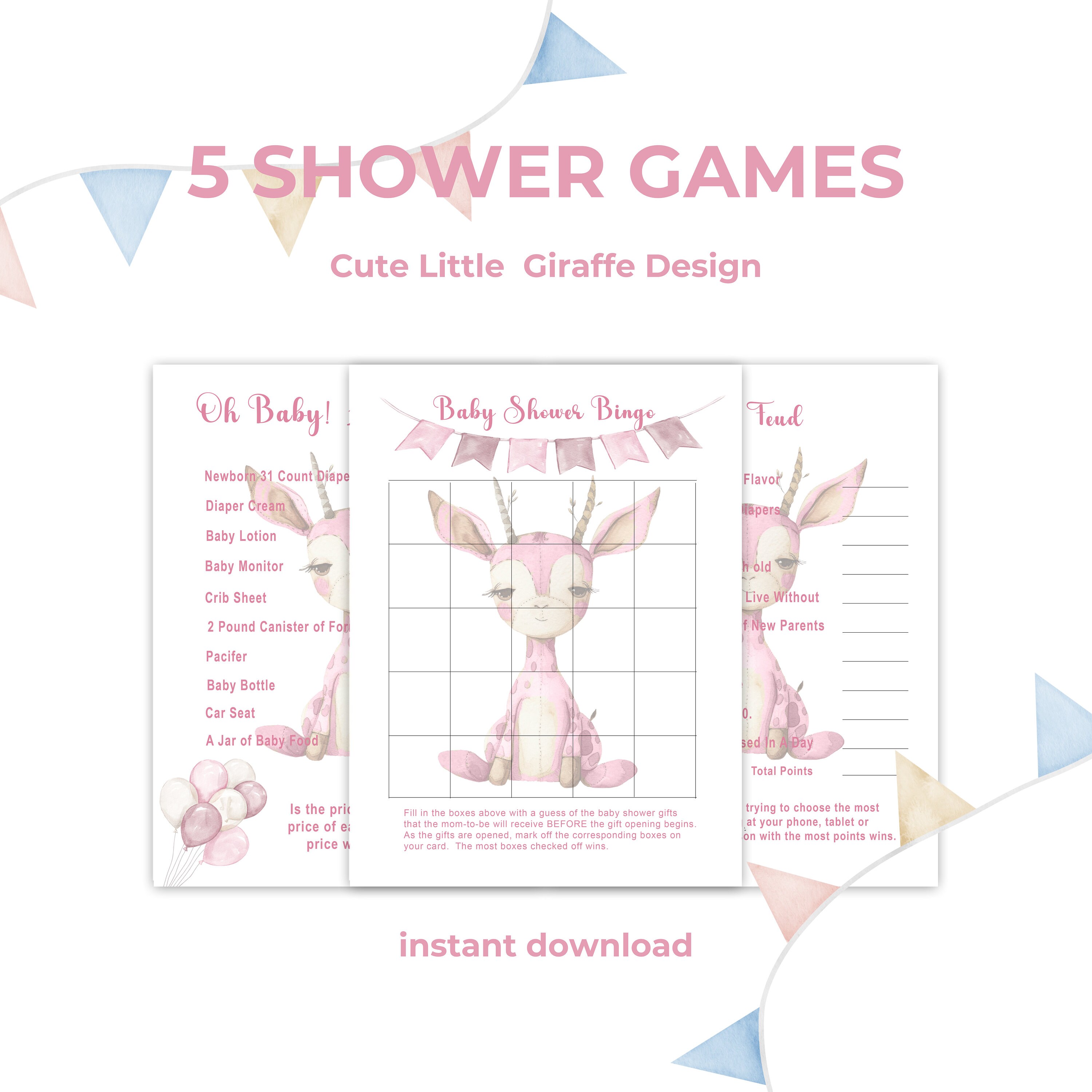 Baby Shower Game Bundle, Baby Girl Shower Game Kit, Printable Baby ...