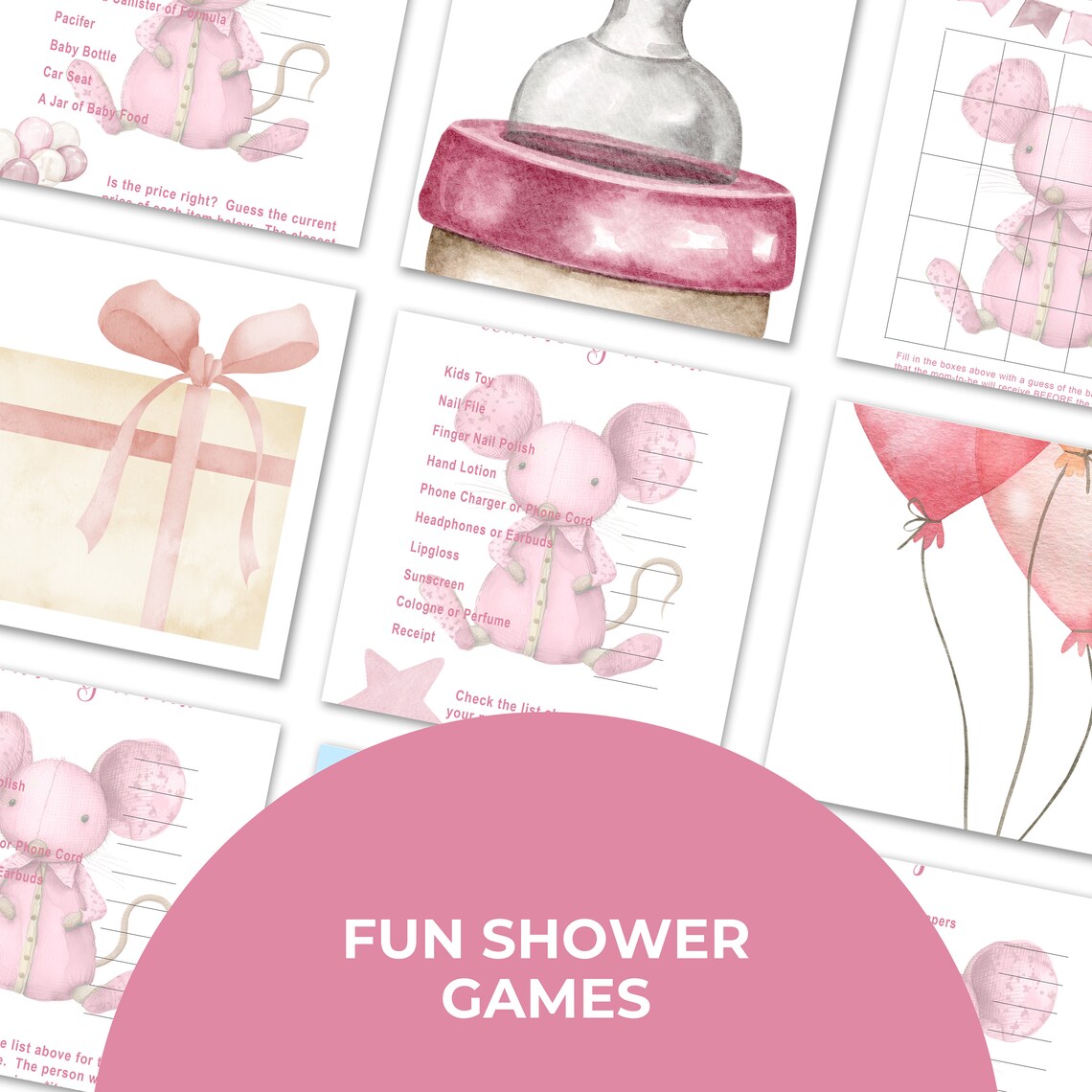 Baby Shower Game Bundle, Baby Girl Shower Game Kit, Printable Baby ...