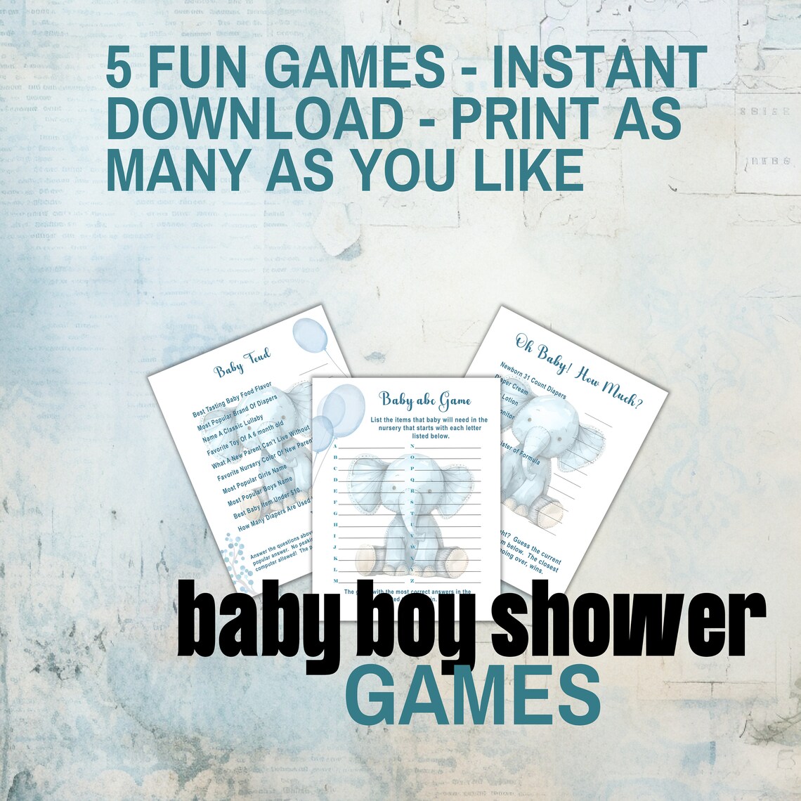 Baby Shower Game Bundle, Baby Boy Shower Game Kit, Printable Baby ...