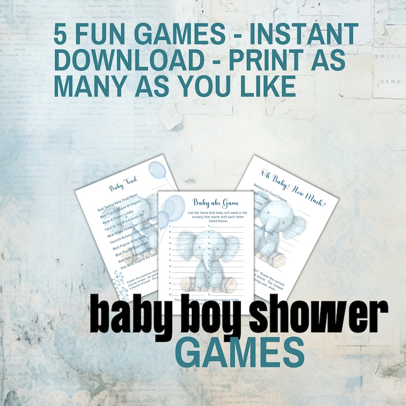 Baby Shower Game Bundle, Baby Boy Shower Game Kit, Printable Baby ...
