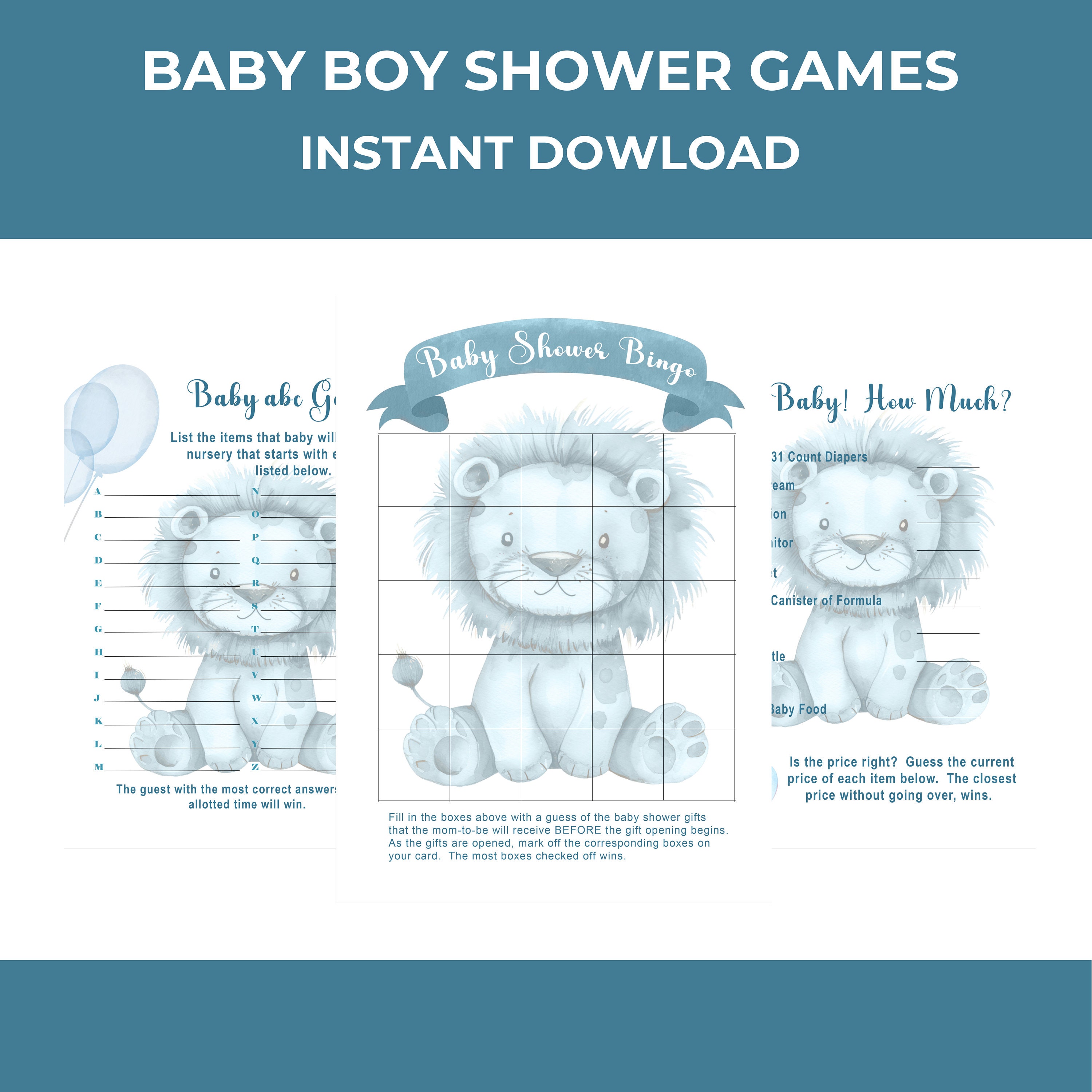 Baby Shower Game Bundle, Baby Boy Shower Game Kit, Printable Baby ...