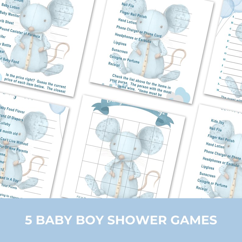 Baby Shower Game Bundle, Baby Boy Shower Game Kit, Printable Baby ...