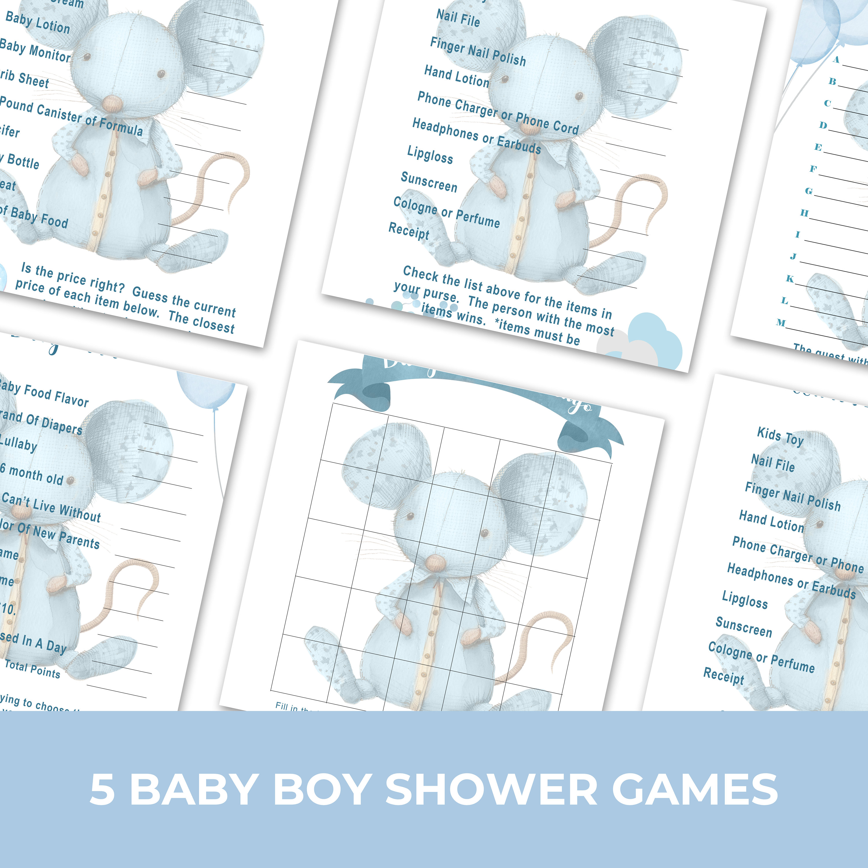 Baby Shower Game Bundle, Baby Boy Shower Game Kit, Printable Baby ...