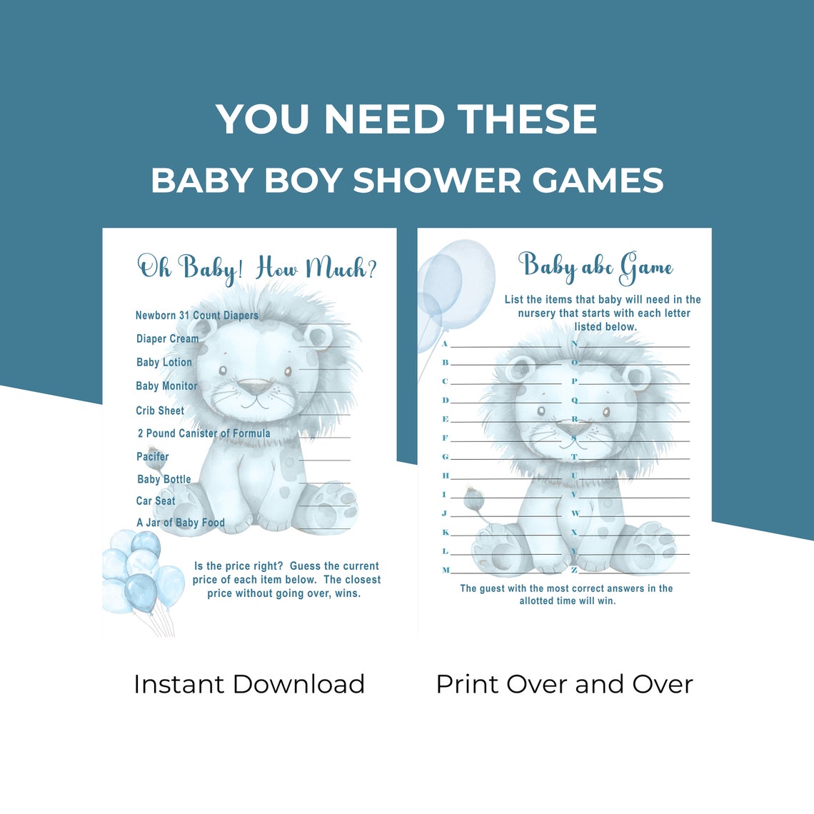 Baby Shower Game Bundle, Baby Boy Shower Game Kit, Printable Baby ...