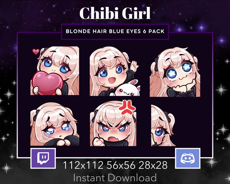 Chibi Girl Pack Set Emote, Twitch, Discord, Stream, Manga, Anime ...