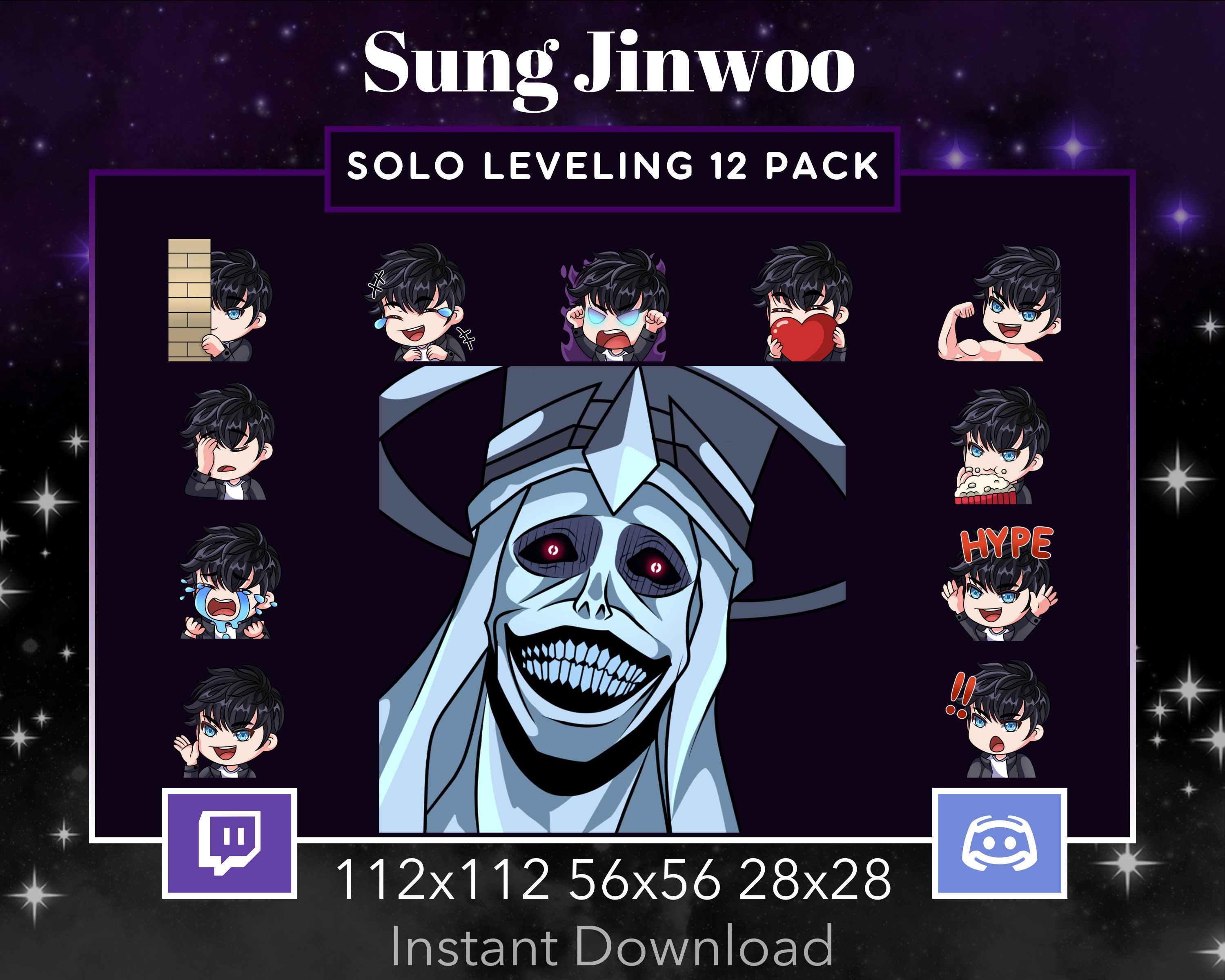 Solo Leveling Sung Jinwoo Emote 12 Pack, Bundle for Twitch, Discord ...