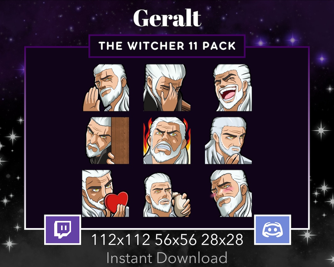 Geralt the Witcher Emote 11 Pack, Bundle, Twitch, Discord, Stream, Wave ...