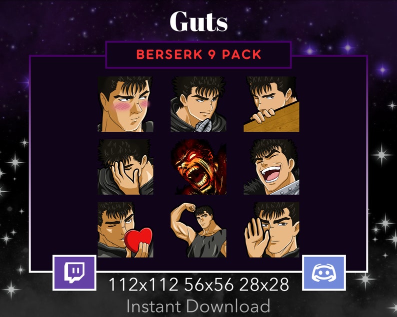 Berserk Guts Emote 9 Pack, Bundle for Twitch, Discord. Anime, Manga ...