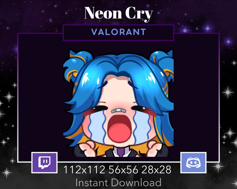 Valorant Neon Emote Cry, Sad, Tears. Twitch, Discord, Stream, Blue Hair ...