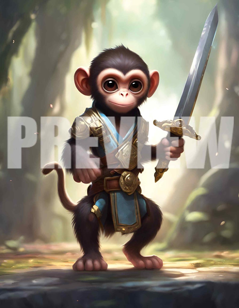 Brave Little Warrior Monkey Knight Digital Art - Etsy