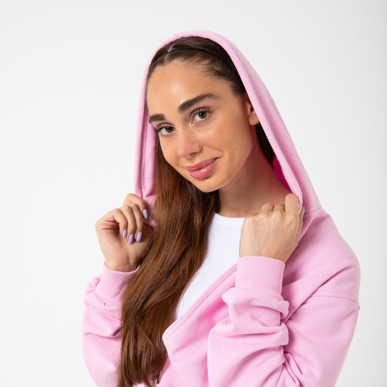 Light Pink Zip Hoodie: Handmade 100% Cotton Brushed Fleece Sweatshirt ...