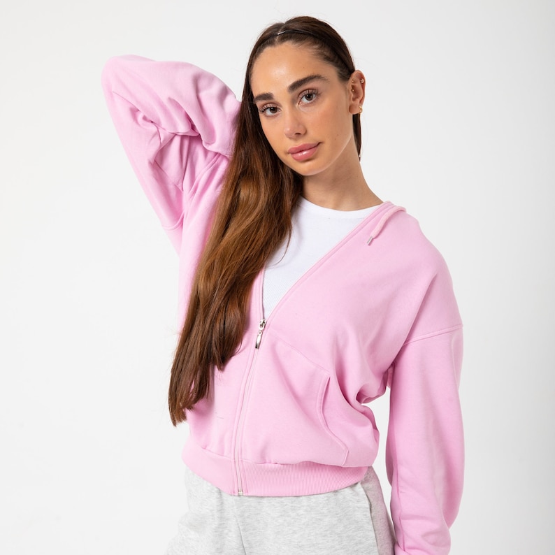 Light Pink Zip Hoodie: Handmade 100% Cotton Brushed Fleece Sweatshirt ...