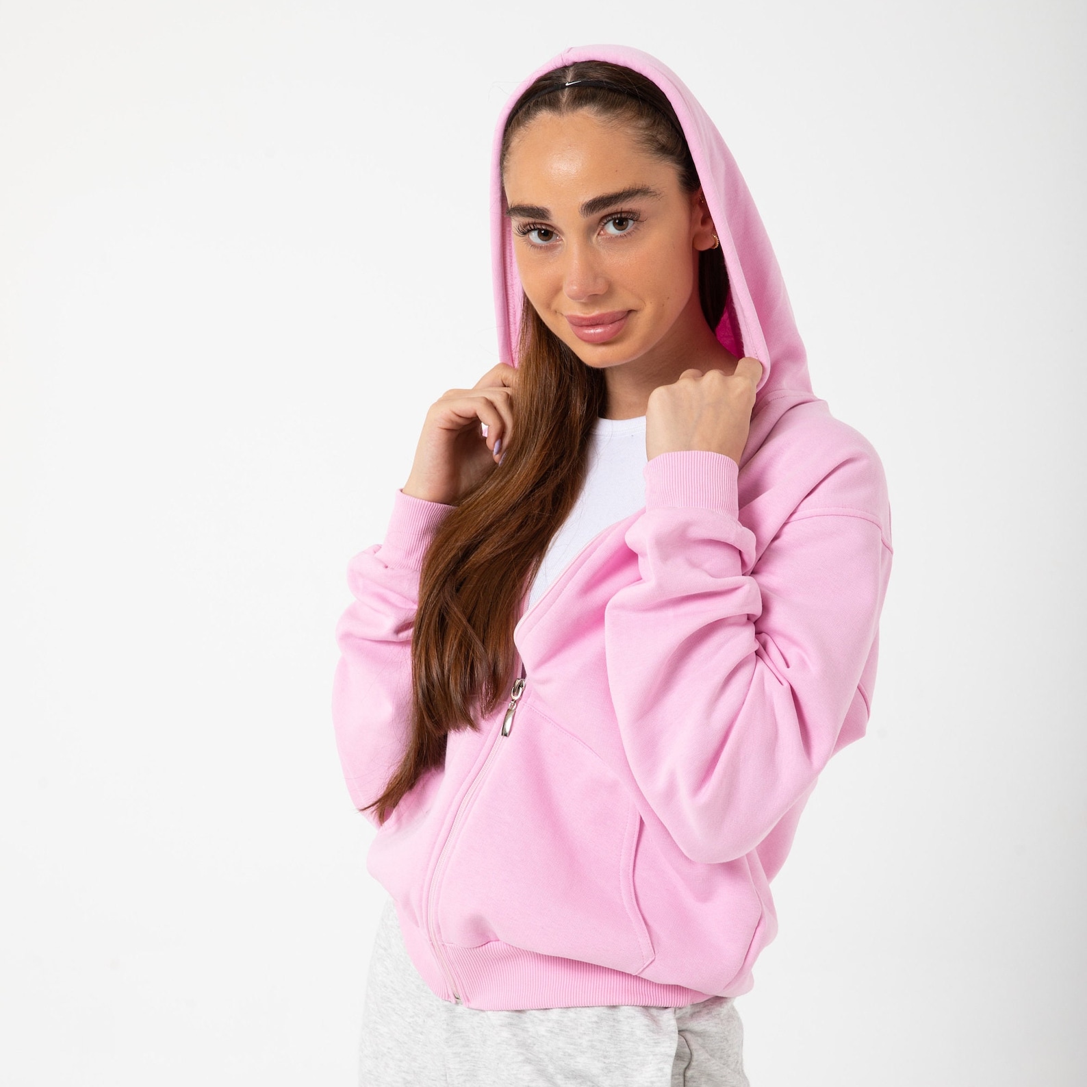Light Pink Zip Hoodie: Handmade 100% Cotton Brushed Fleece Sweatshirt ...