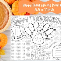 Autumn Thanksgiving Activity Placemat for Kids, Printable Coloring Page ...