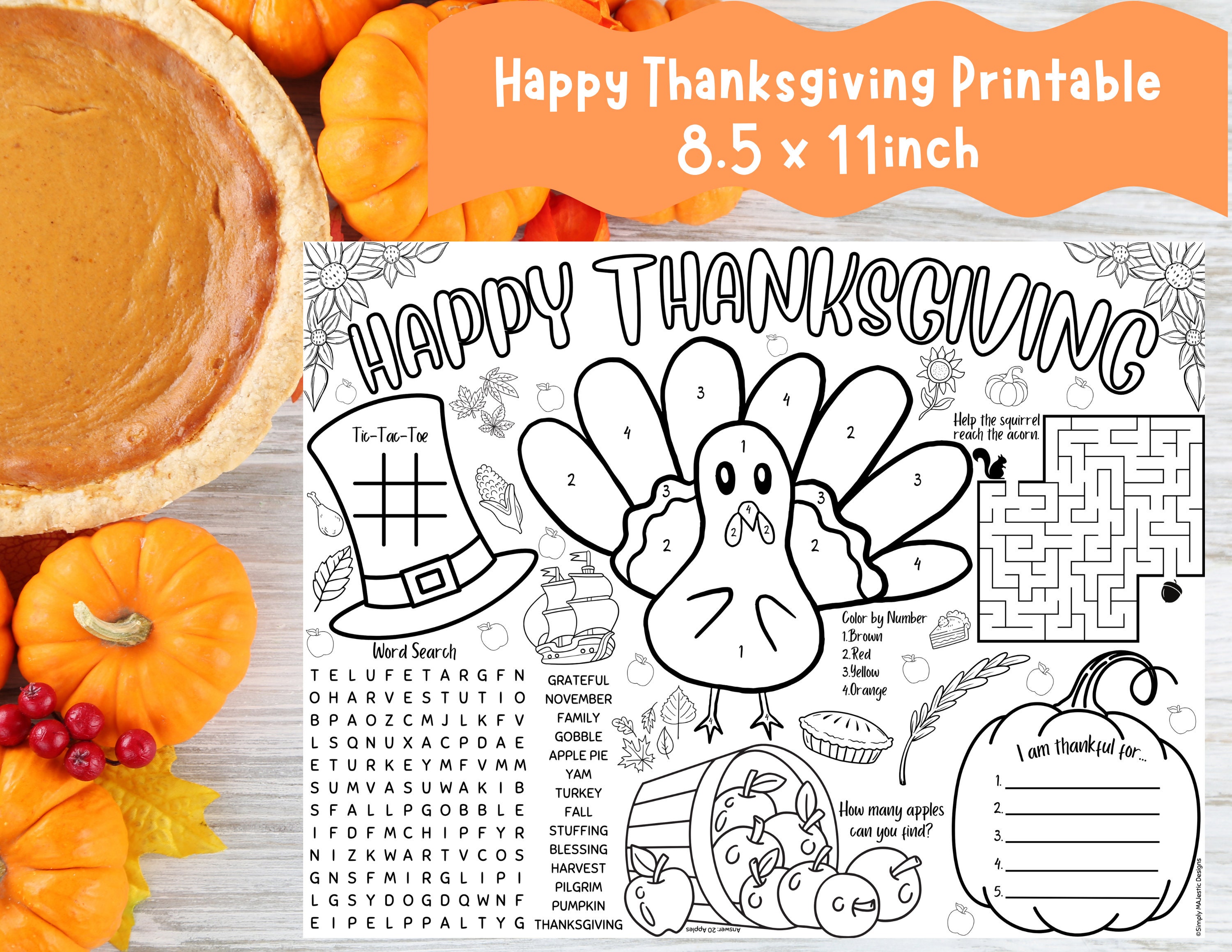 Hoja de actividades para colorear de Happy Thanksgiving Kids o ...