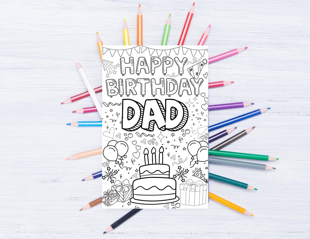 Happy Birthday Dad Coloring Card for Kids Printable Instant Digital ...
