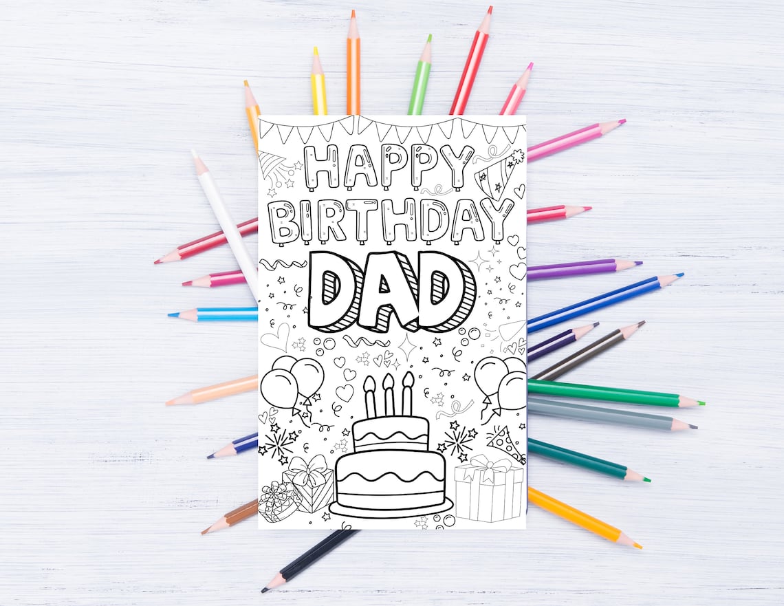Happy Birthday Dad Coloring Card for Kids Printable Instant Digital ...