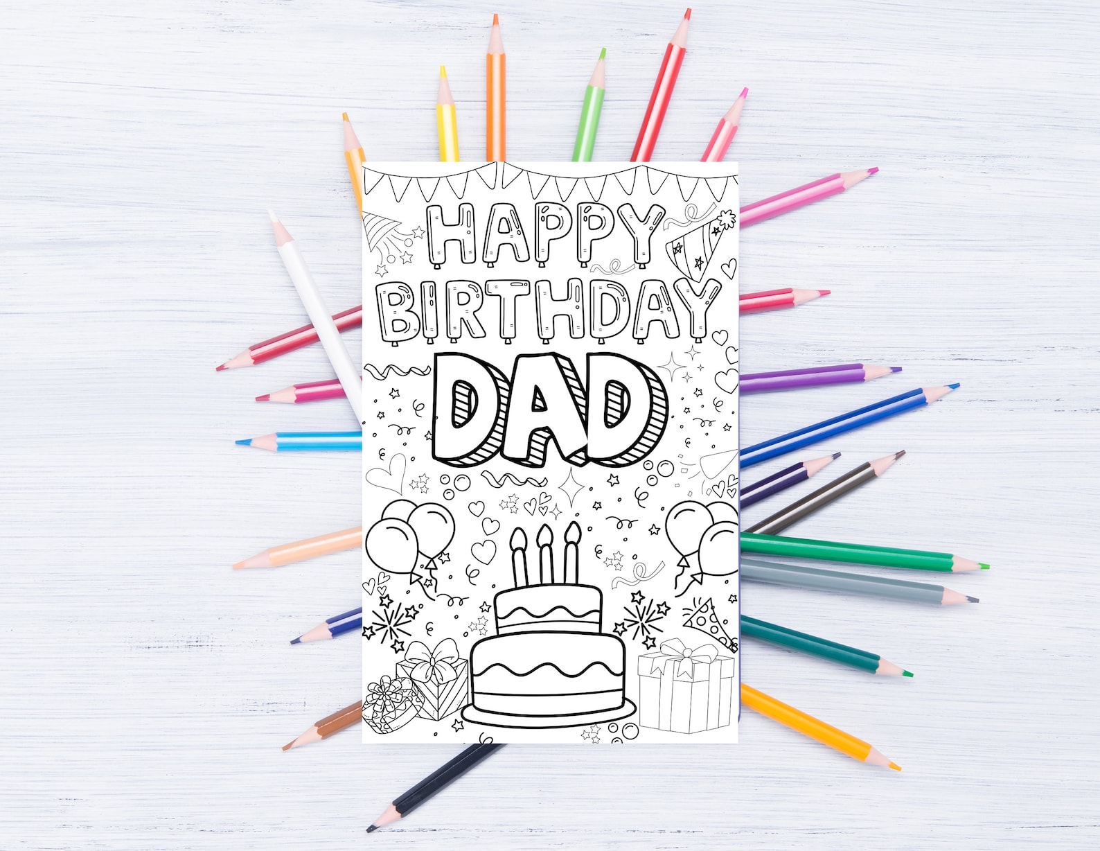 Happy Birthday Dad Coloring Card for Kids Printable Instant Digital ...