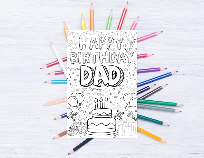 Happy Birthday Dad Coloring Card for Kids Printable Instant Digital ...