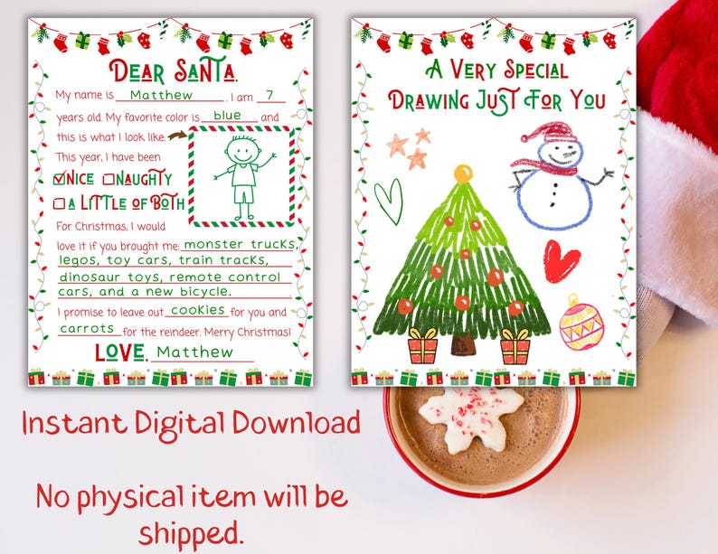 Dear Santa Letter & Drawing Page: Christmas Wish List (printable ...