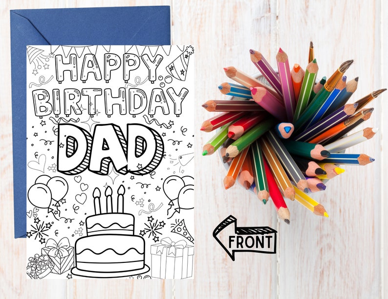 Happy Birthday Dad Coloring Card for Kids Printable Instant Digital ...