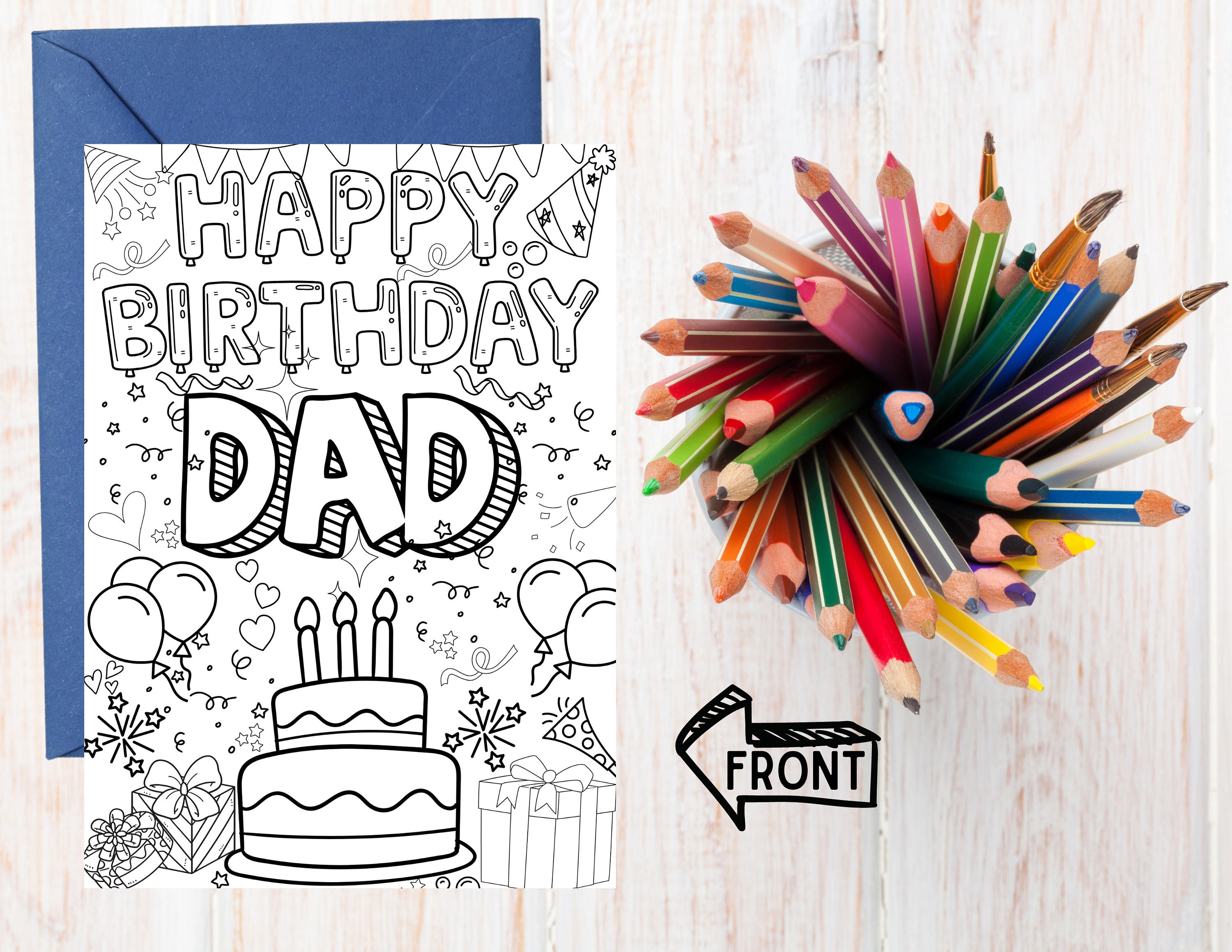 Happy Birthday Dad Coloring Card for Kids Printable Instant Digital ...