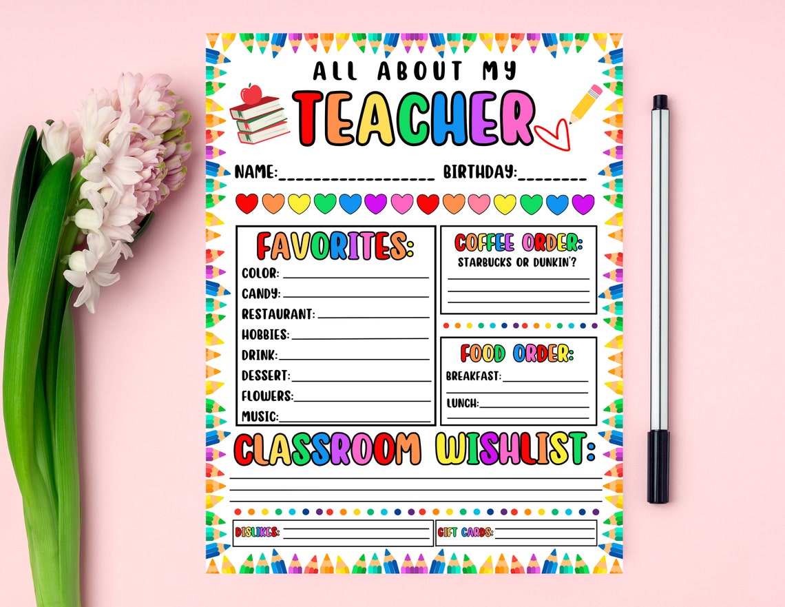 Teacher Favorites List for Back to School - Teacher Survey Printable ...
