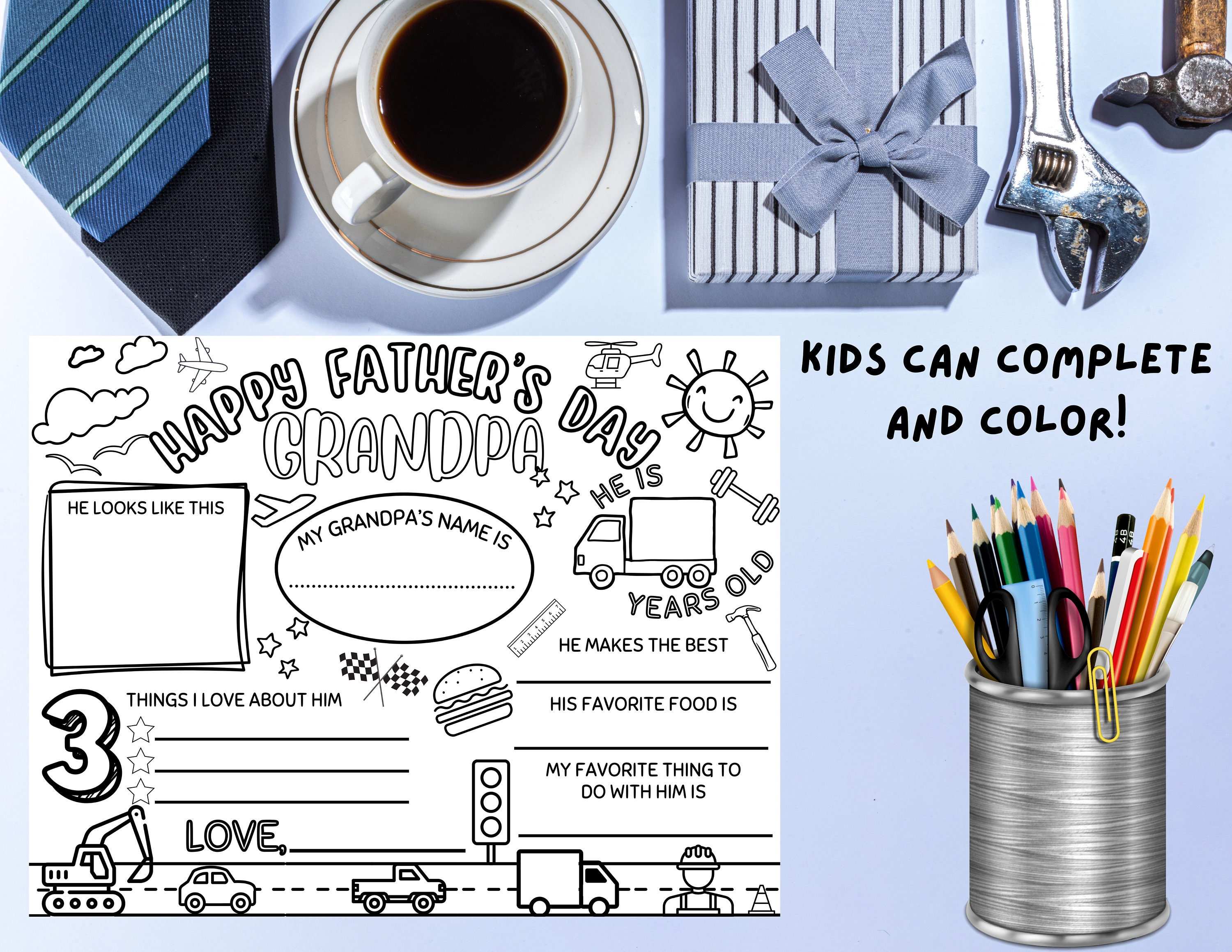 Grandpa Happy Father's Day Printable Kids Coloring Fillable Printable ...