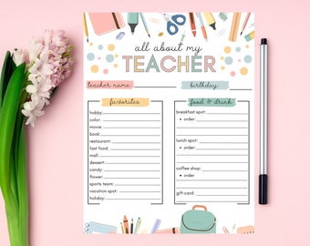 Teacher Favorites List for Back to School - Teacher Survey Printable ...