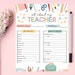 Teacher Favorites List for Back to School - Teacher Survey Printable ...
