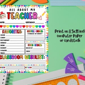 Teacher Favorites List for Back to School - Teacher Survey Printable ...