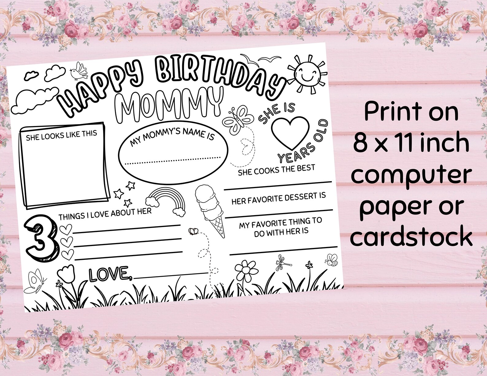Happy Birthday Mommy Printable Activity for Kids Coloring - Instant ...