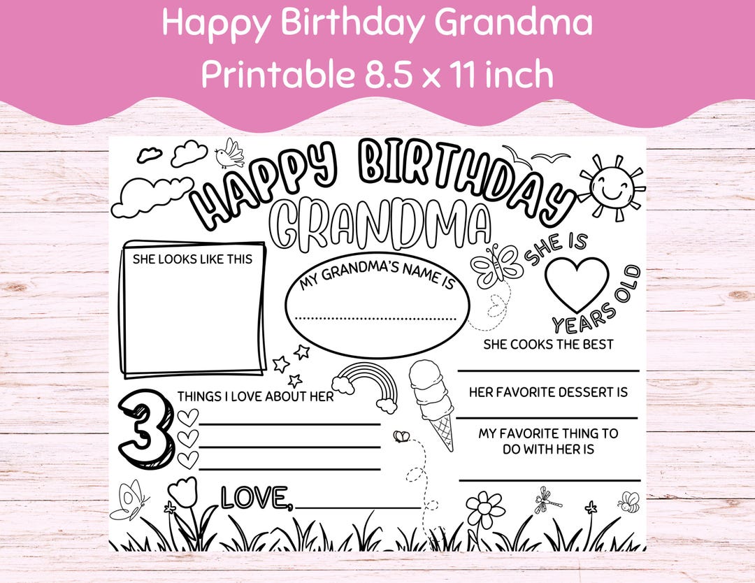 Happy Birthday Grandma Printable Activity for Kids Coloring - Instant ...
