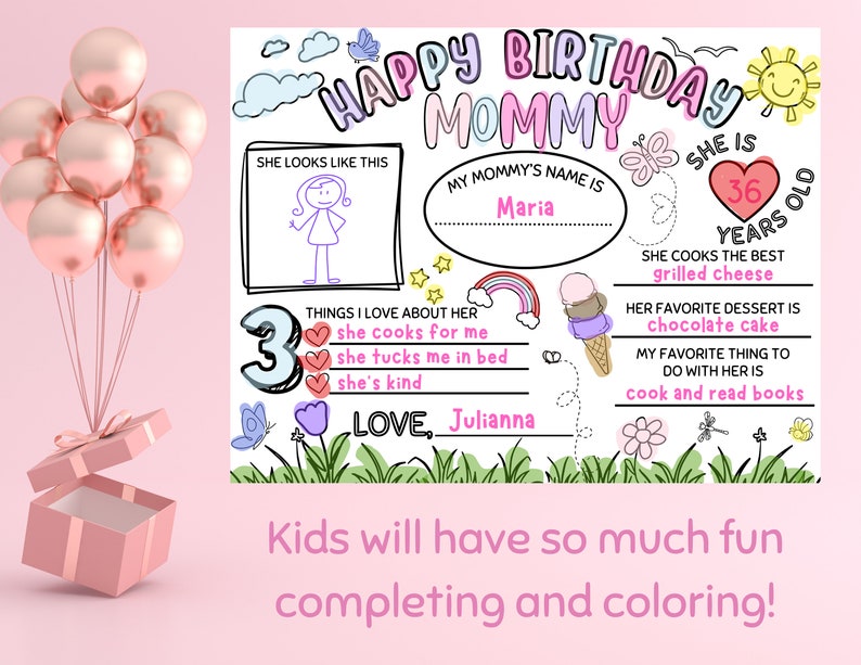 Happy Birthday Mommy Printable Activity for Kids Coloring - Instant ...