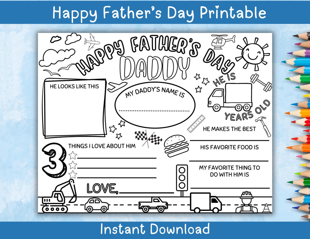 Daddy Happy Father's Day Printable Kids Coloring Fillable Printable ...