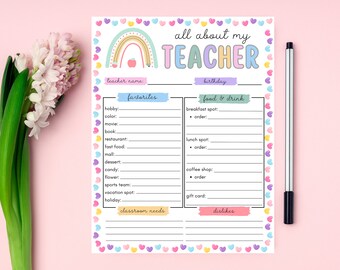 Teacher Favorites List for Back to School - Teacher Survey Printable ...