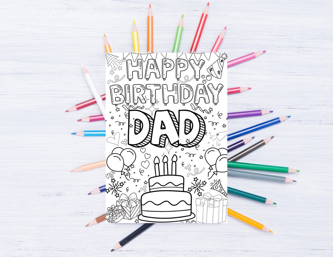 Happy Birthday Dad Coloring Card for Kids Printable Instant Digital ...