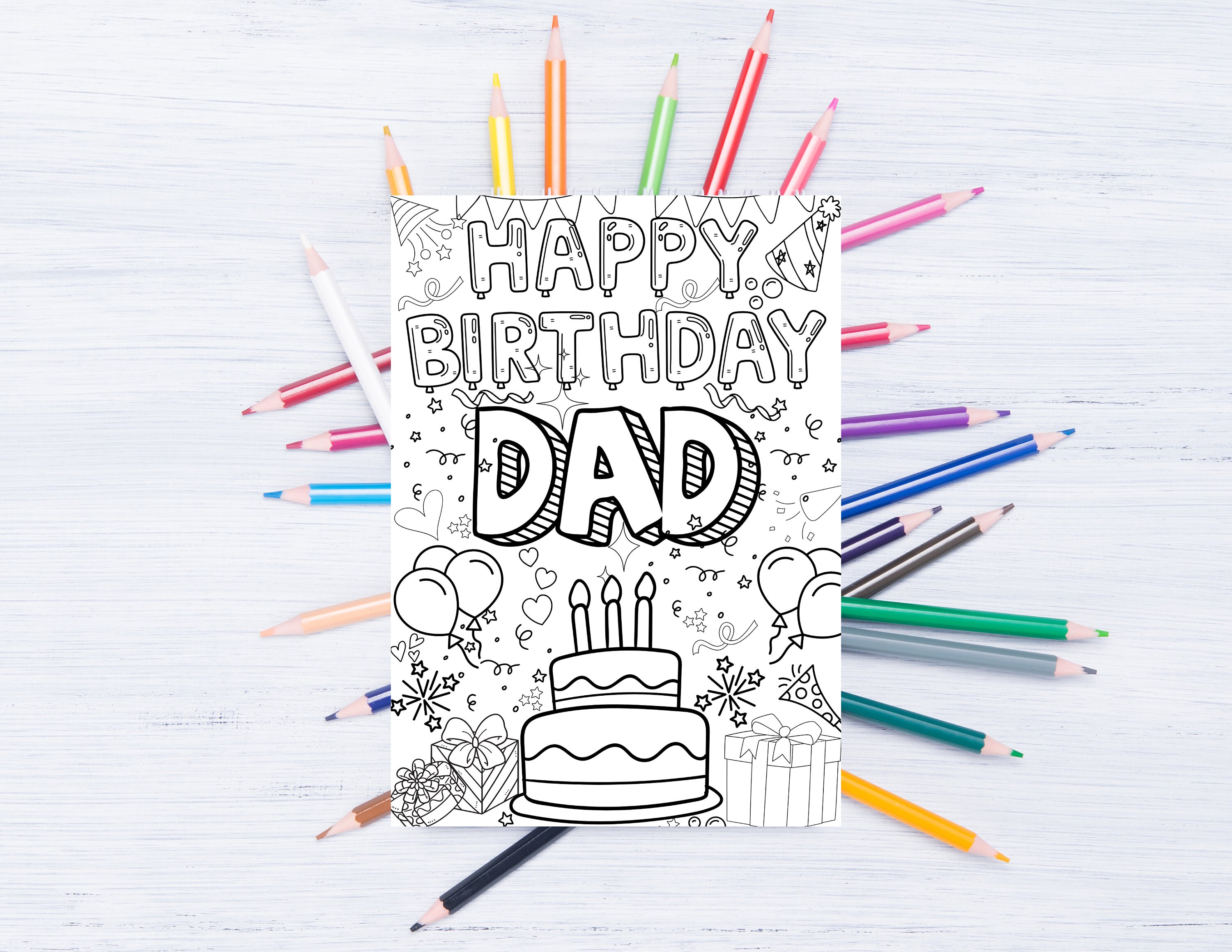 Happy Birthday Dad Coloring Card for Kids Printable Instant Digital ...