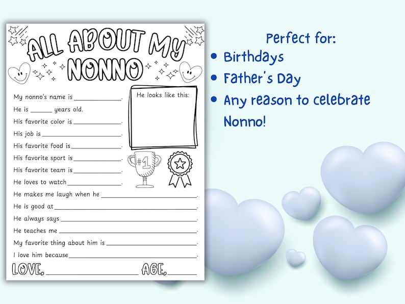 All About My Nonno Printable for Kids Coloring - Instant Digital ...